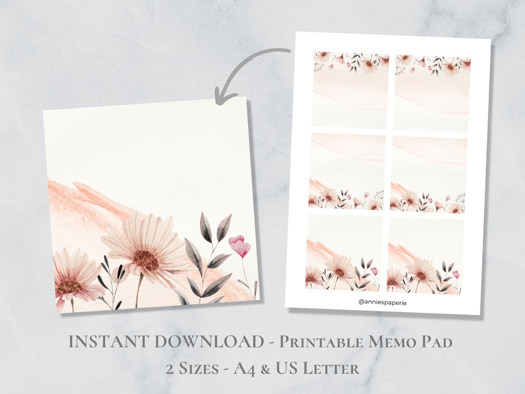 Spring Flower Printable Memo Pad Nature Memo Set Watercolor Botanical ...