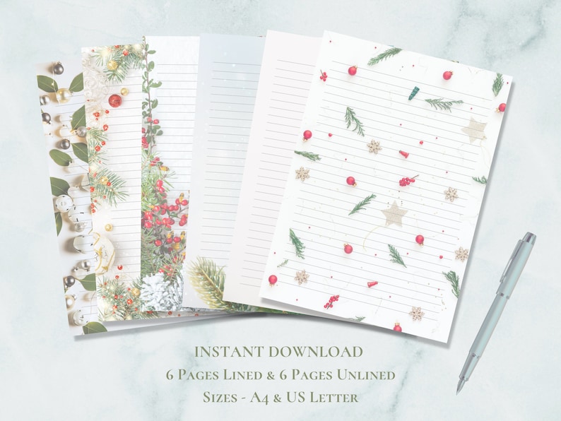 BUNDLE Christmas Stationery Printable Holiday Stationary Paper Festive ...