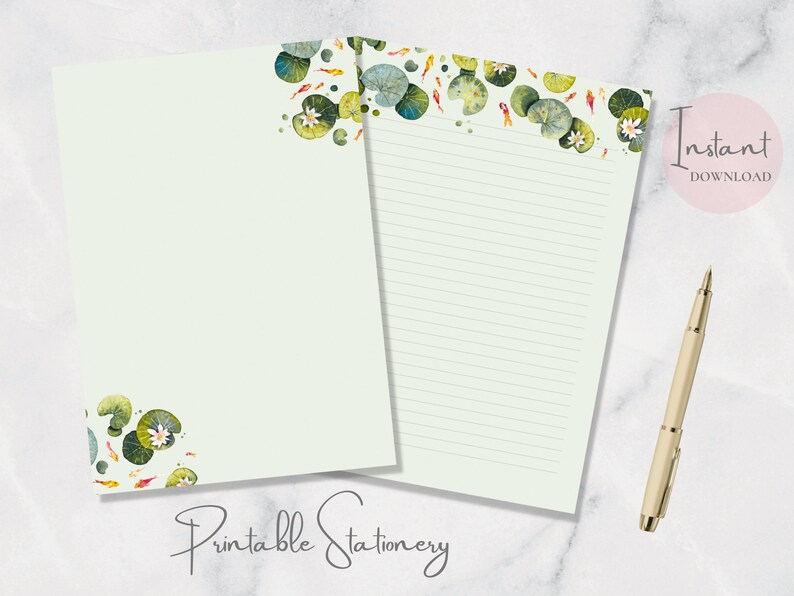 Koi Fish Pond Printable Stationery Water Lily Paper Lotus Flower ...