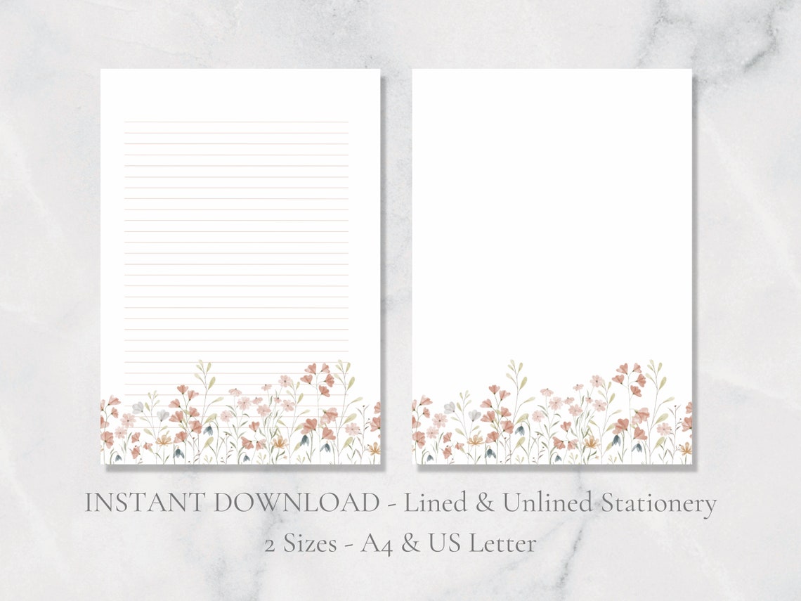 Spring Summer Flowers Printable Stationery Floral Stationary Botanical ...