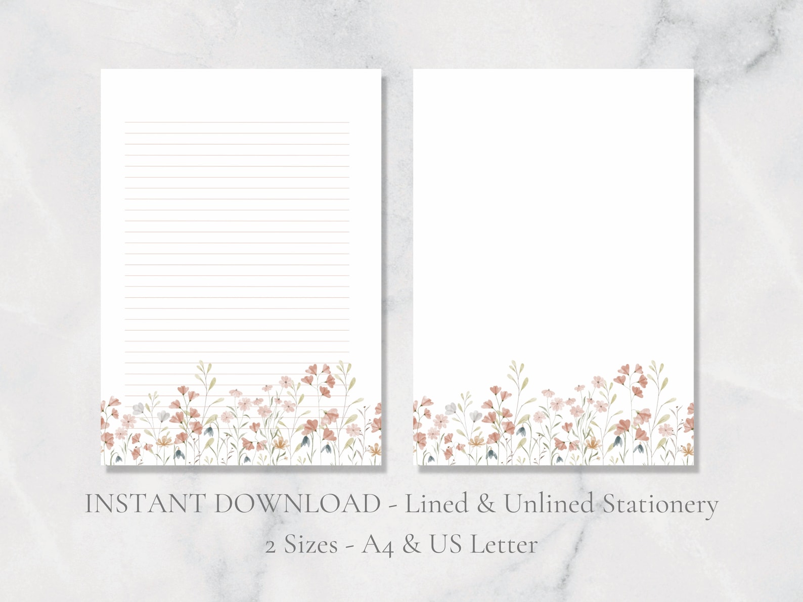Spring Summer Flowers Printable Stationery Floral Stationary Botanical ...