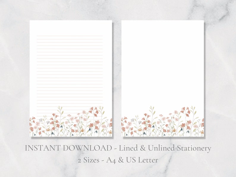 Spring Summer Flowers Printable Stationery Floral Stationary Botanical ...