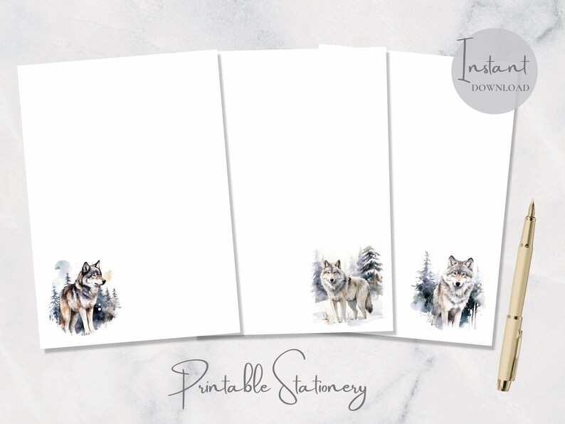 Winter Wolf Printable Stationery Festive Stationary Paper Woodland ...