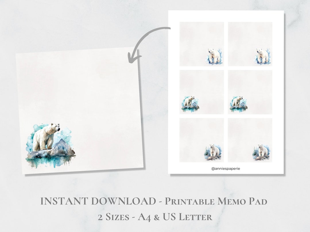 Polar Bear Printable Memo Pad Winter Festive Holiday Note Paper Arctic ...