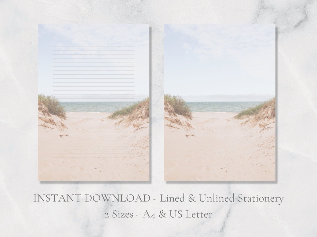 Beach Printable Stationery Sand Dunes Stationary Summer Writing Paper ...