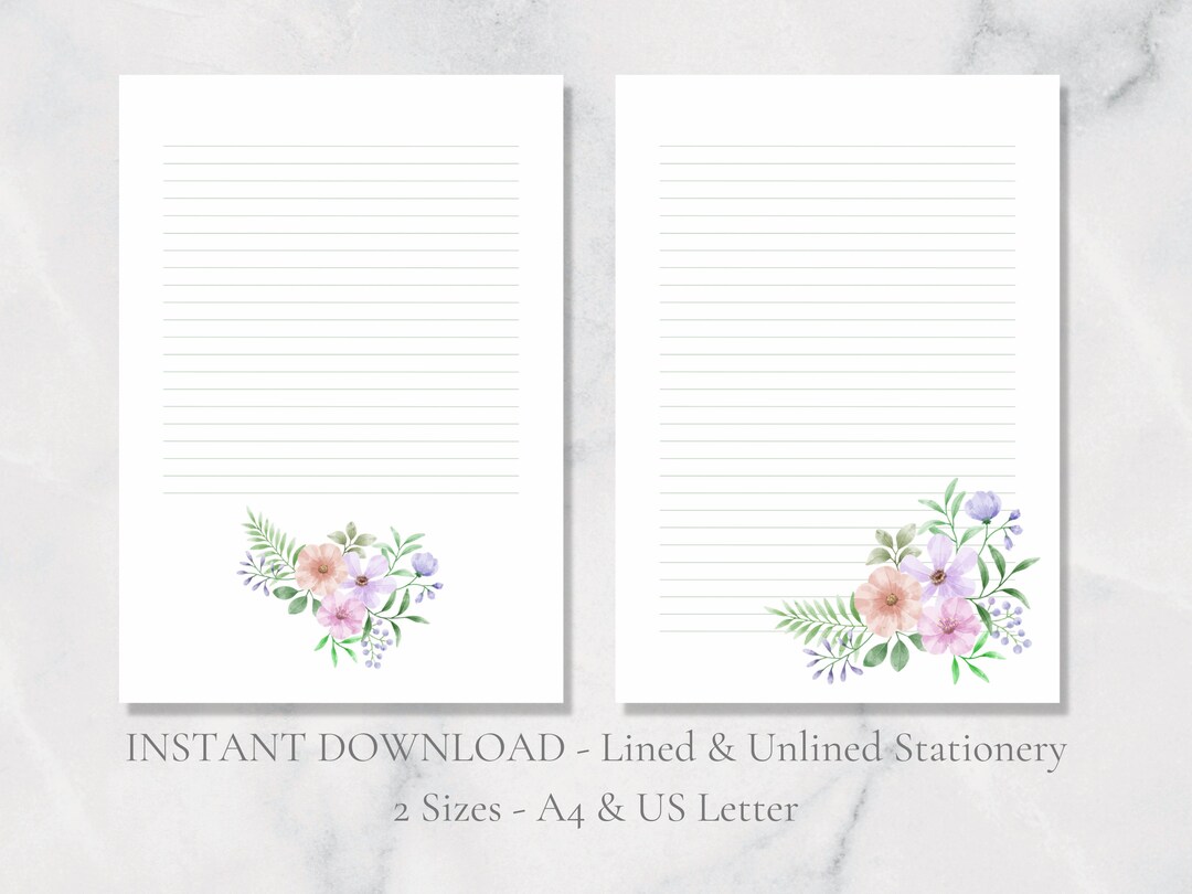 Floral Bouquet Printable Stationery Watercolor Printable - Etsy