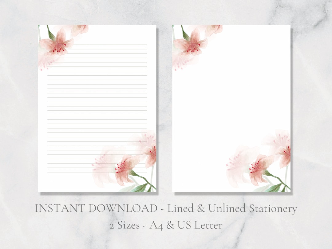 Pink Lily Flower Printable Stationery Floral Letter Writing Paper ...