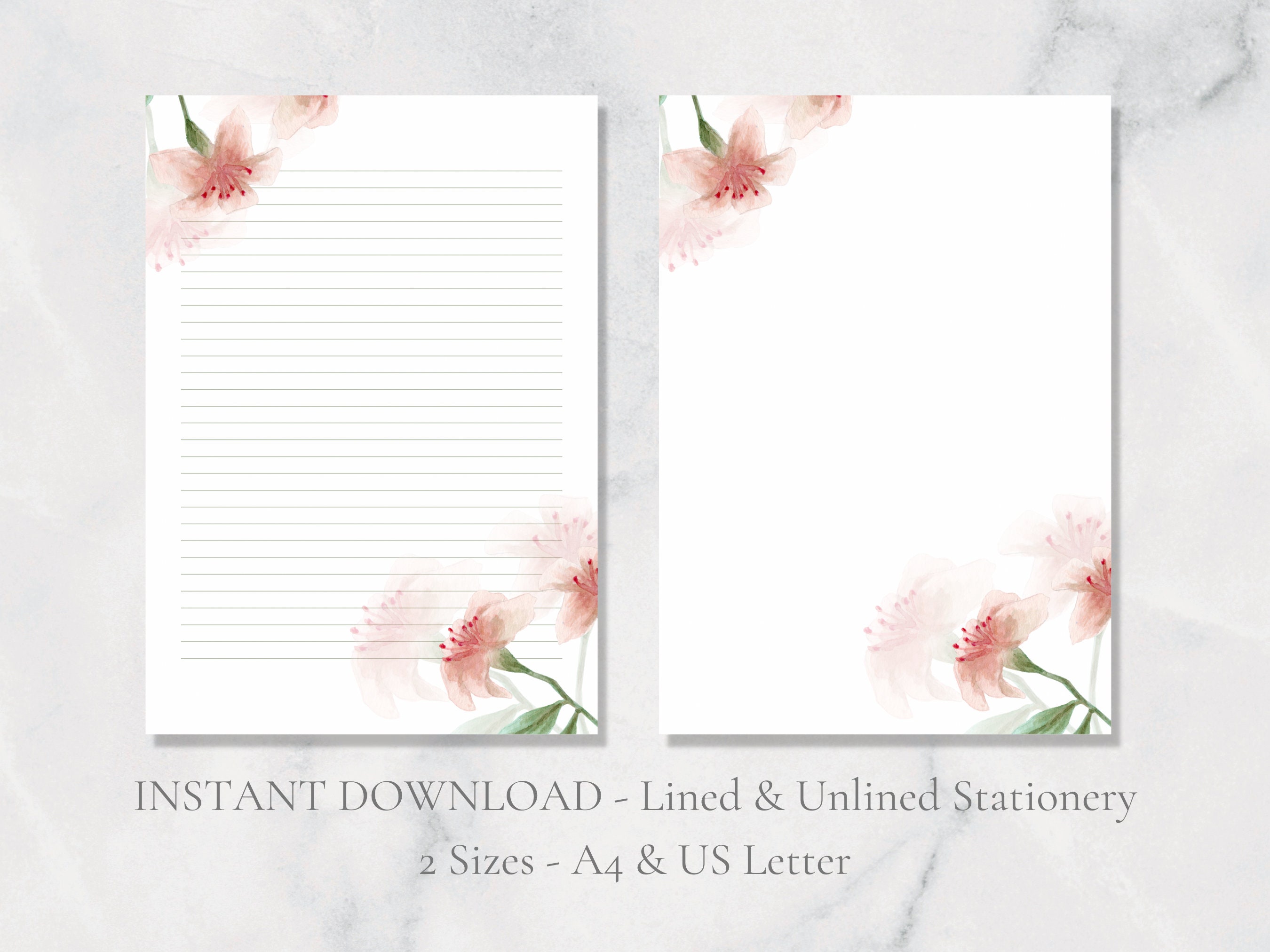 Pink Lily Flower Printable Stationery Floral Letter Writing - Etsy