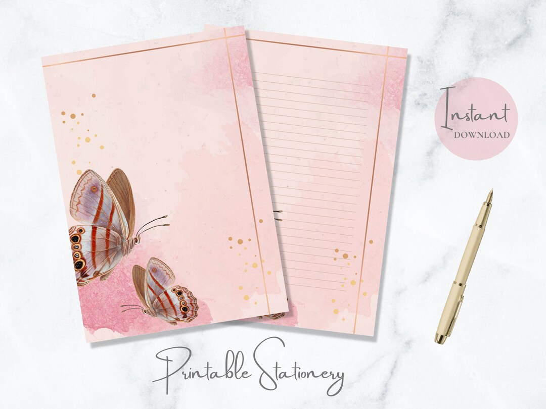 Butterfly Printable Stationery Pink Gold Stationary Nature Writing ...