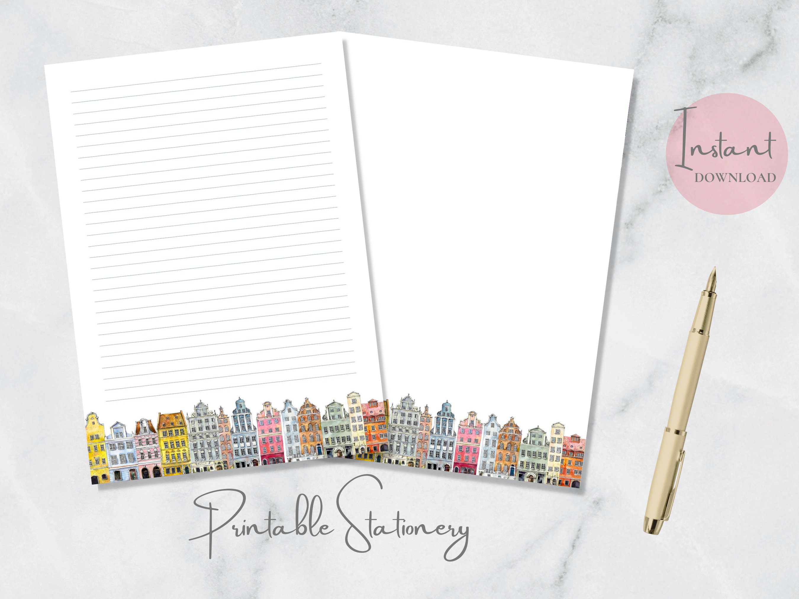 Amsterdam Houses Printable Stationery Watercolor Stationary City ...
