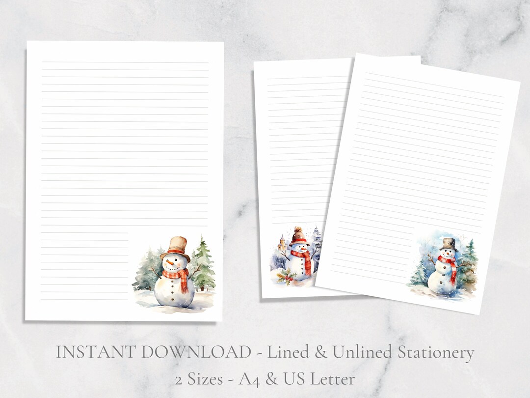Winter Snowman Printable Stationery Snow Holiday Letter Writing Paper ...