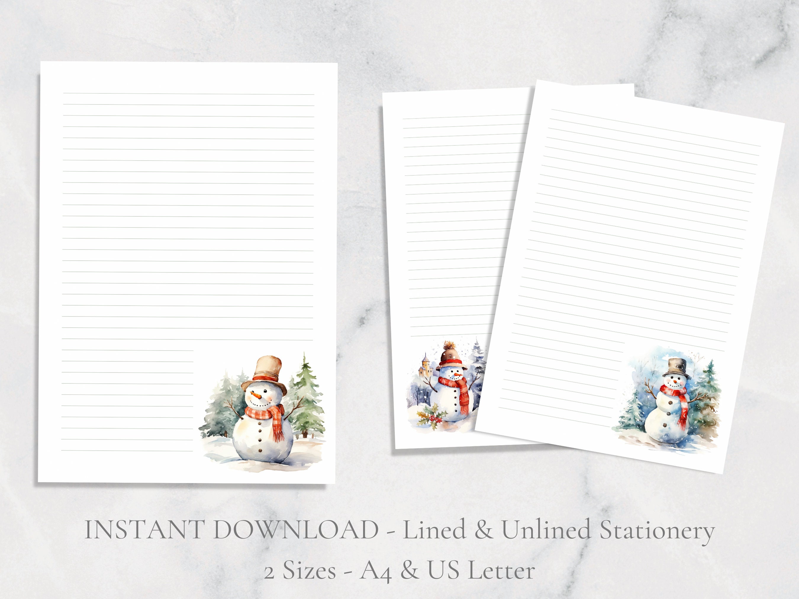 Winter Snowman Printable Stationery Snow Holiday Letter Writing Paper ...