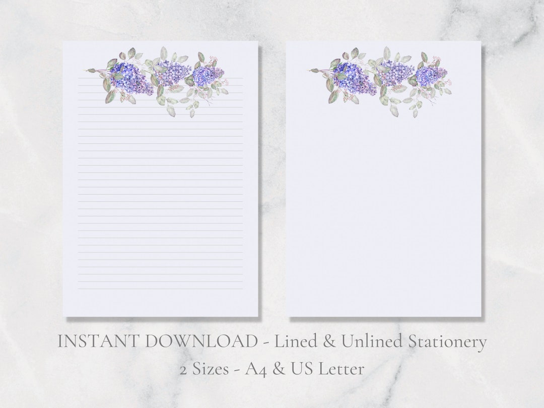 Lilacs Printable Stationery Purple Flower Stationary Botanical Writing ...
