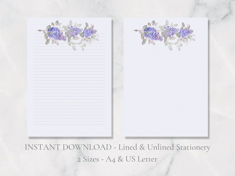 Lilacs Printable Stationery Purple Flower Stationary Botanical Writing ...
