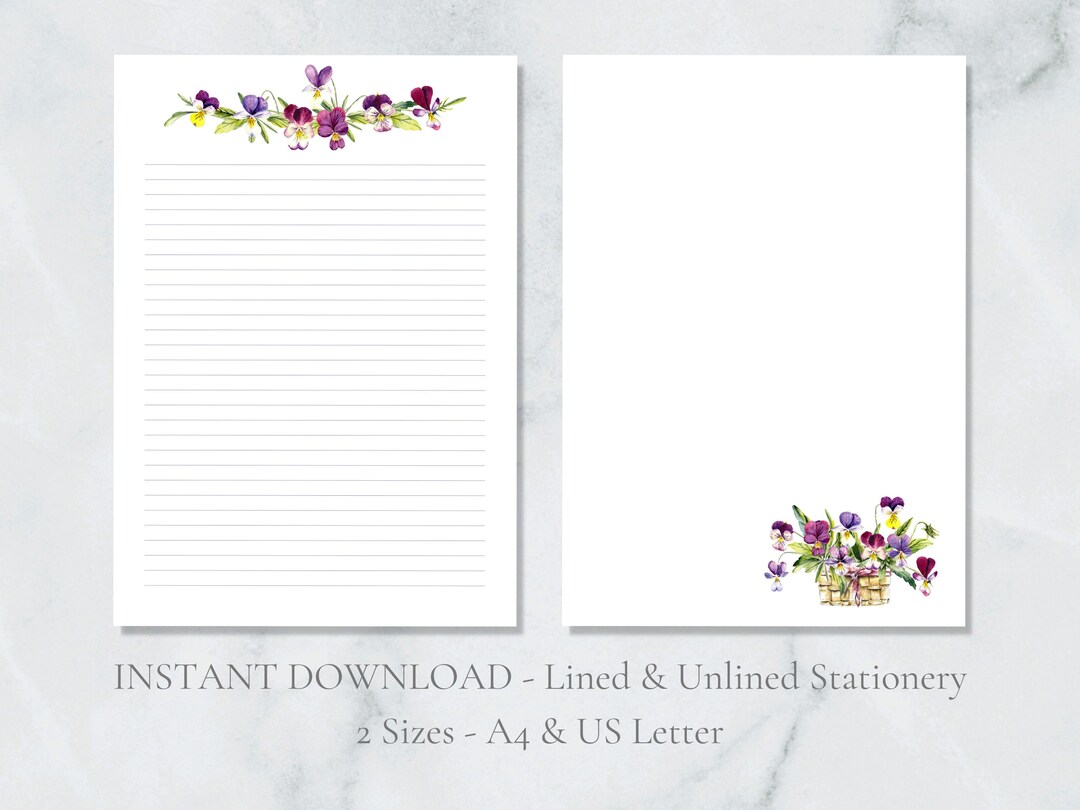 Violet Basket Printable Stationery Floral Letter Writing Paper A4 US ...