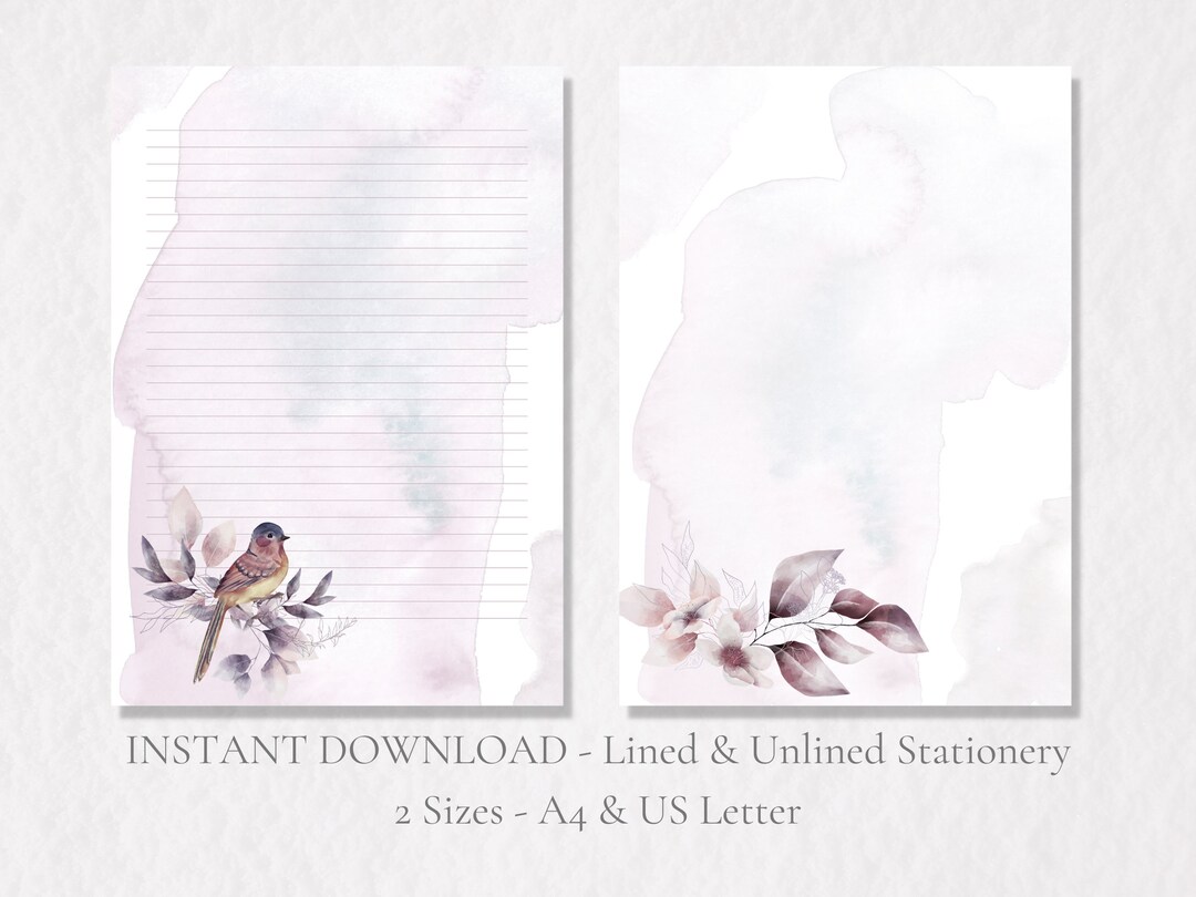Bird and Leaves Printable Stationery Sprig Writing Paper Letter Writing ...