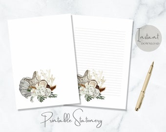 Sea Shell Ocean Printable Stationery Watercolor Stationary Summer ...