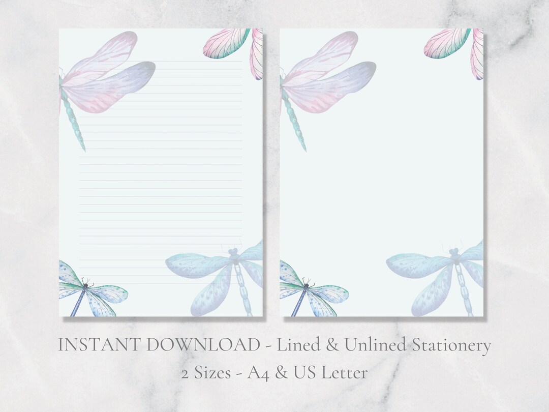 Dragonfly Printable Stationery Blue Lilac Stationary Nature Writing ...