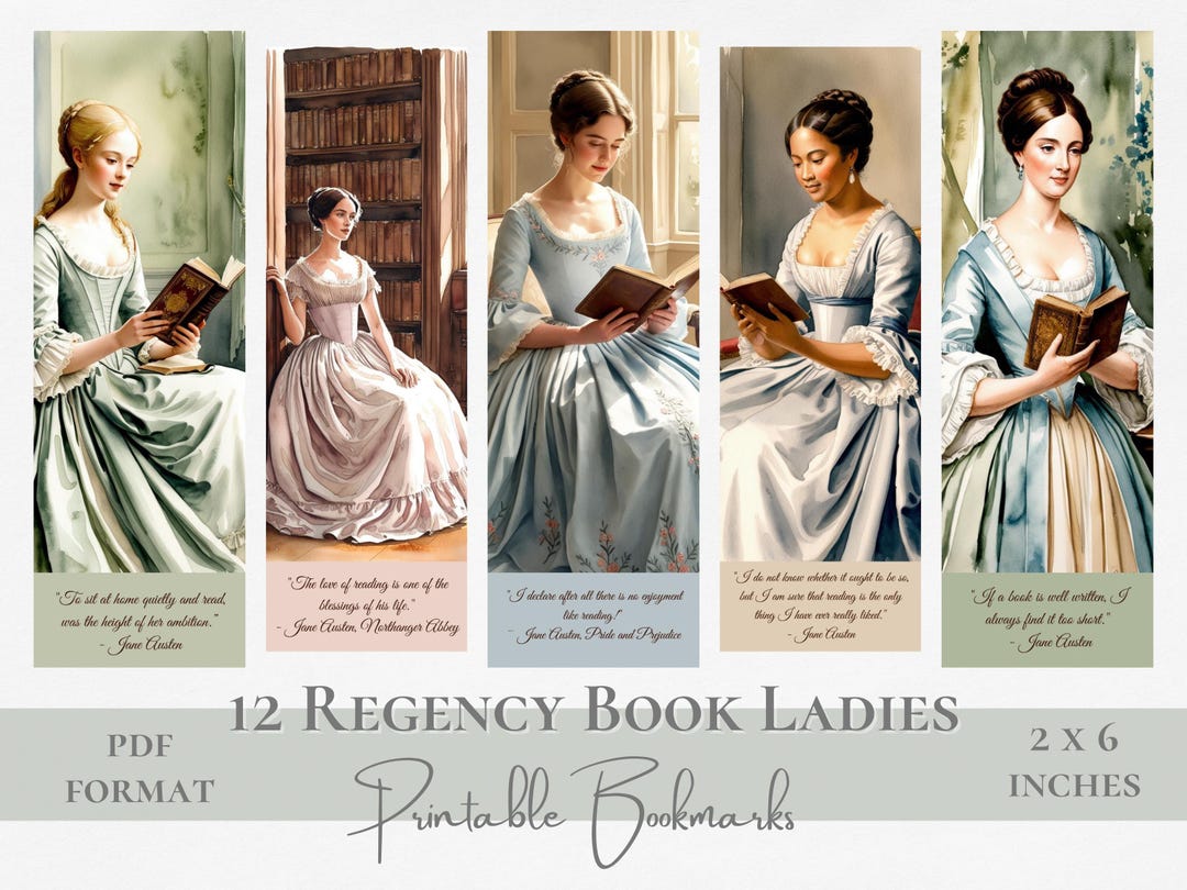Regency Ladies Printable Bookmark Vintage Printable Literary Quote US ...