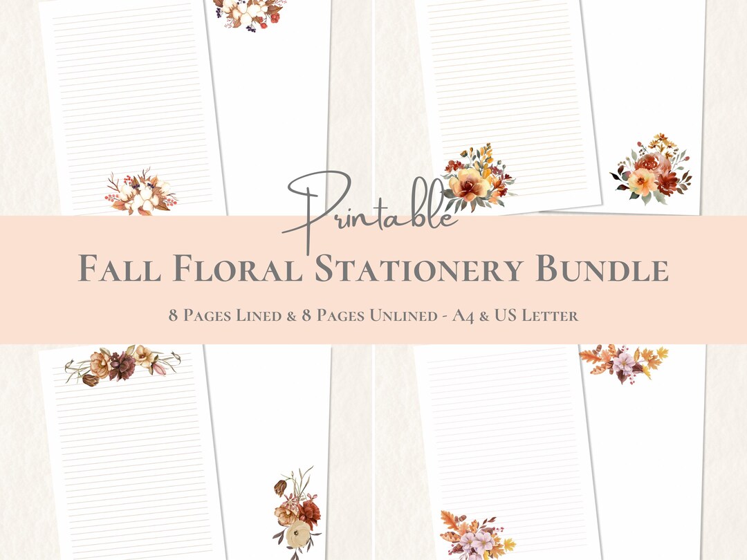 BUNDLE Fall Floral Stationery Printable Autumn Leaf Stationary Paper ...