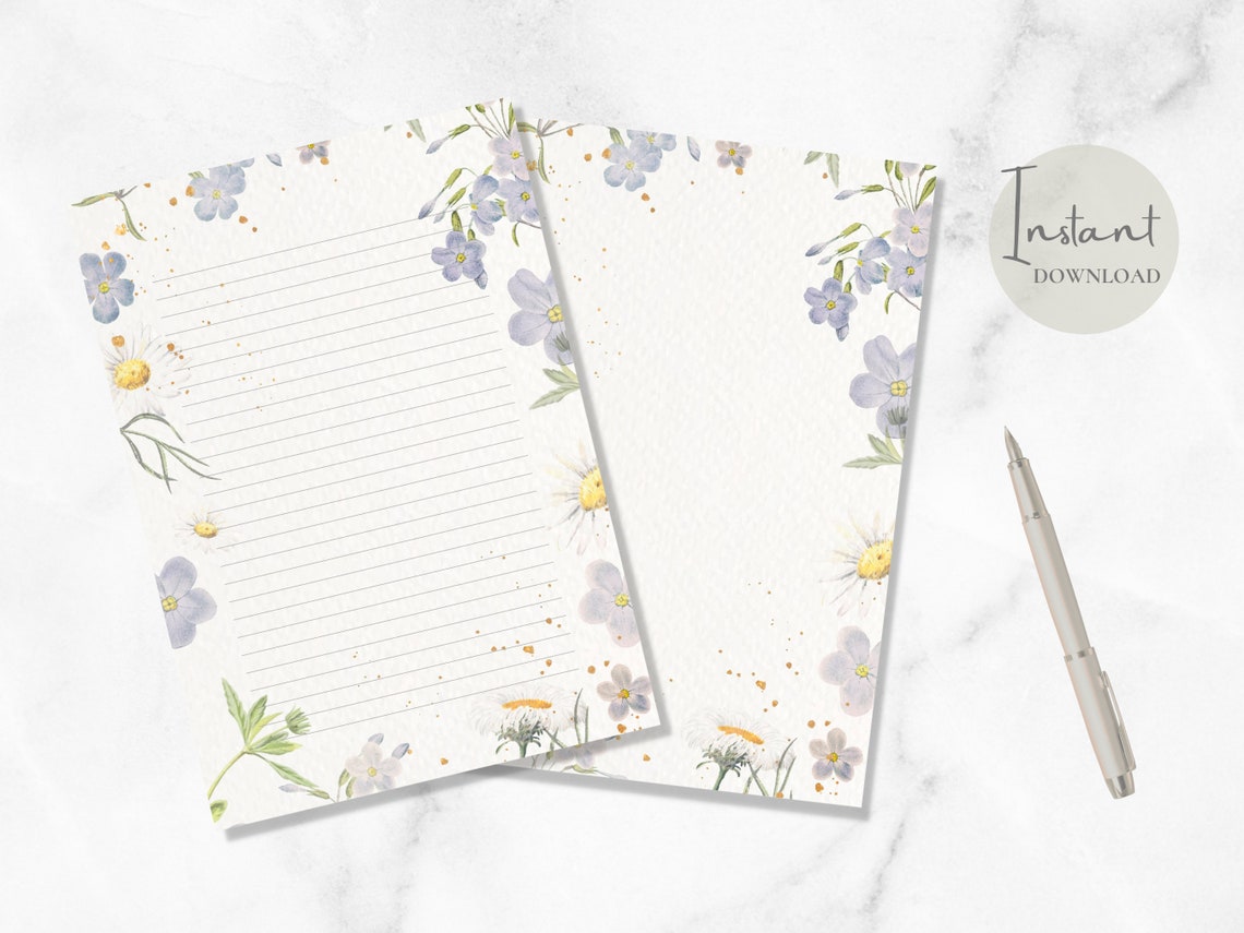 Wild Flowers Watercolor Printable Stationery Flower Stationary - Etsy UK
