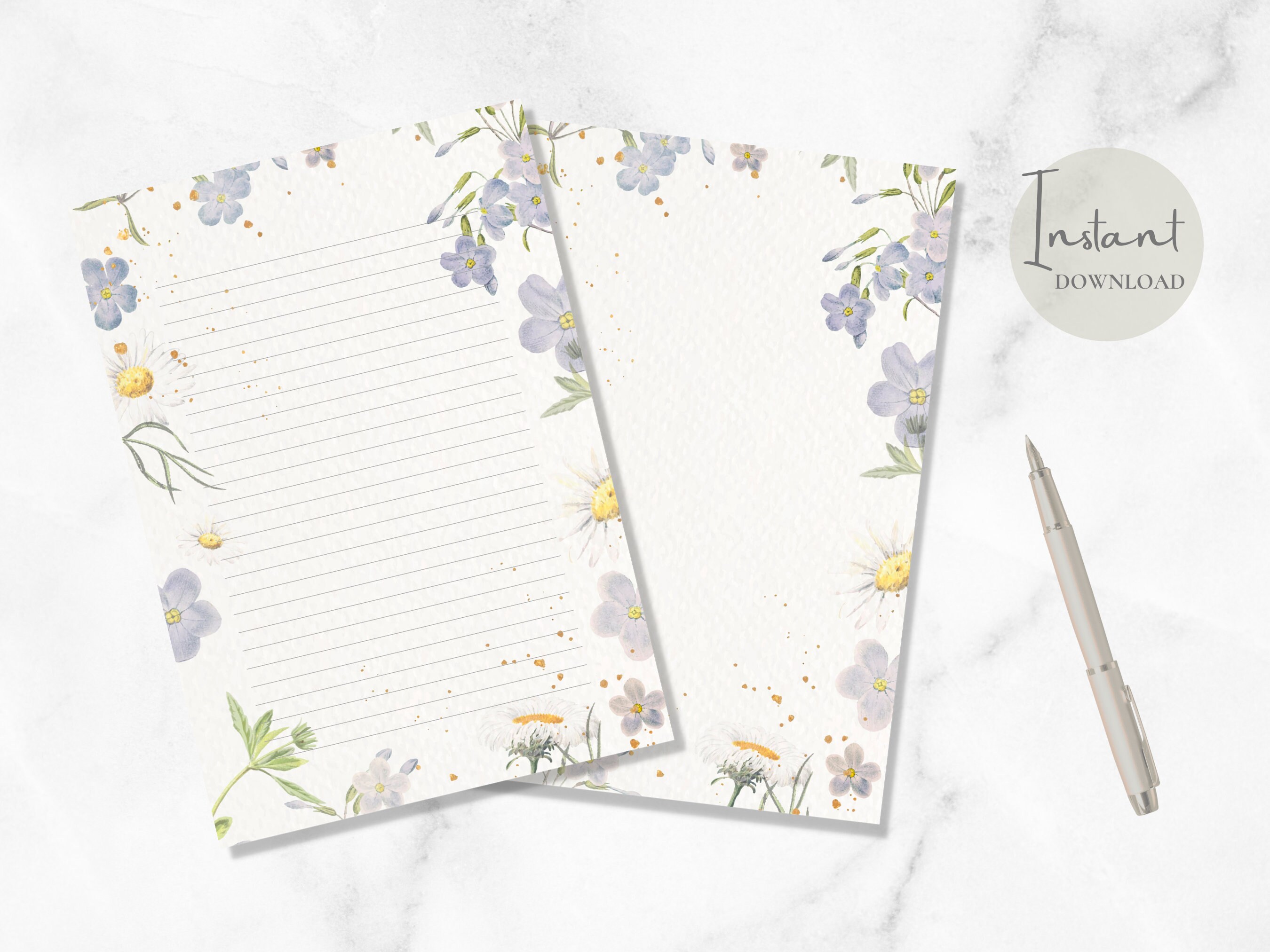 Wild Flowers Watercolor Printable Stationery Flower Stationary - Etsy UK
