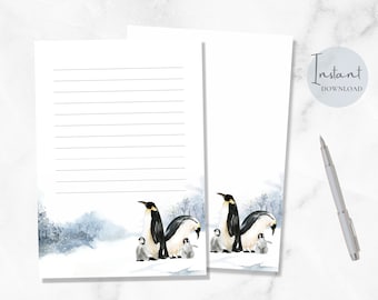 Watercolor Penguins Printable Stationery Winter Stationary | Etsy