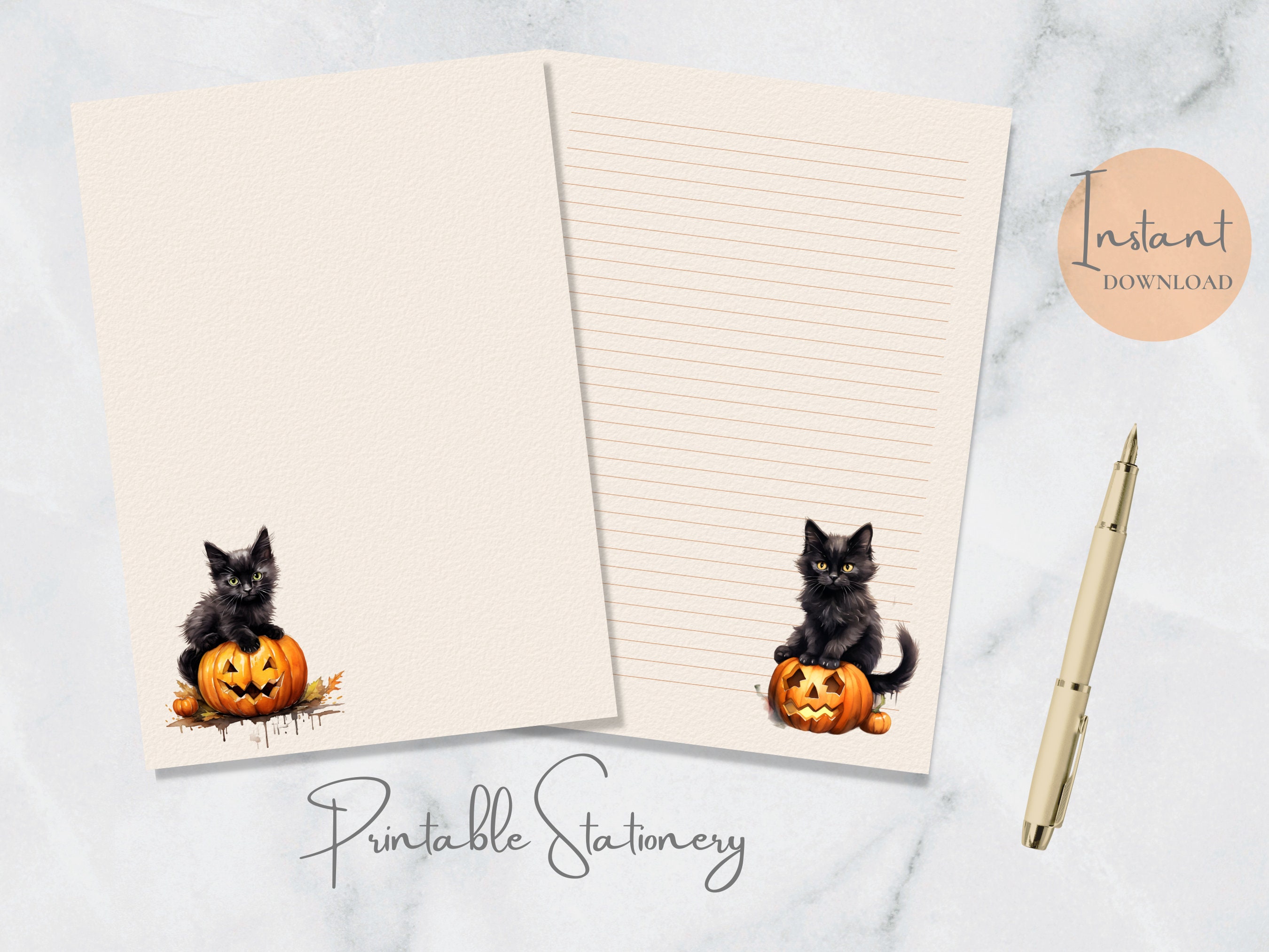 Halloween Cat Printable Stationery Jack O Lantern Planner Insert Letter ...