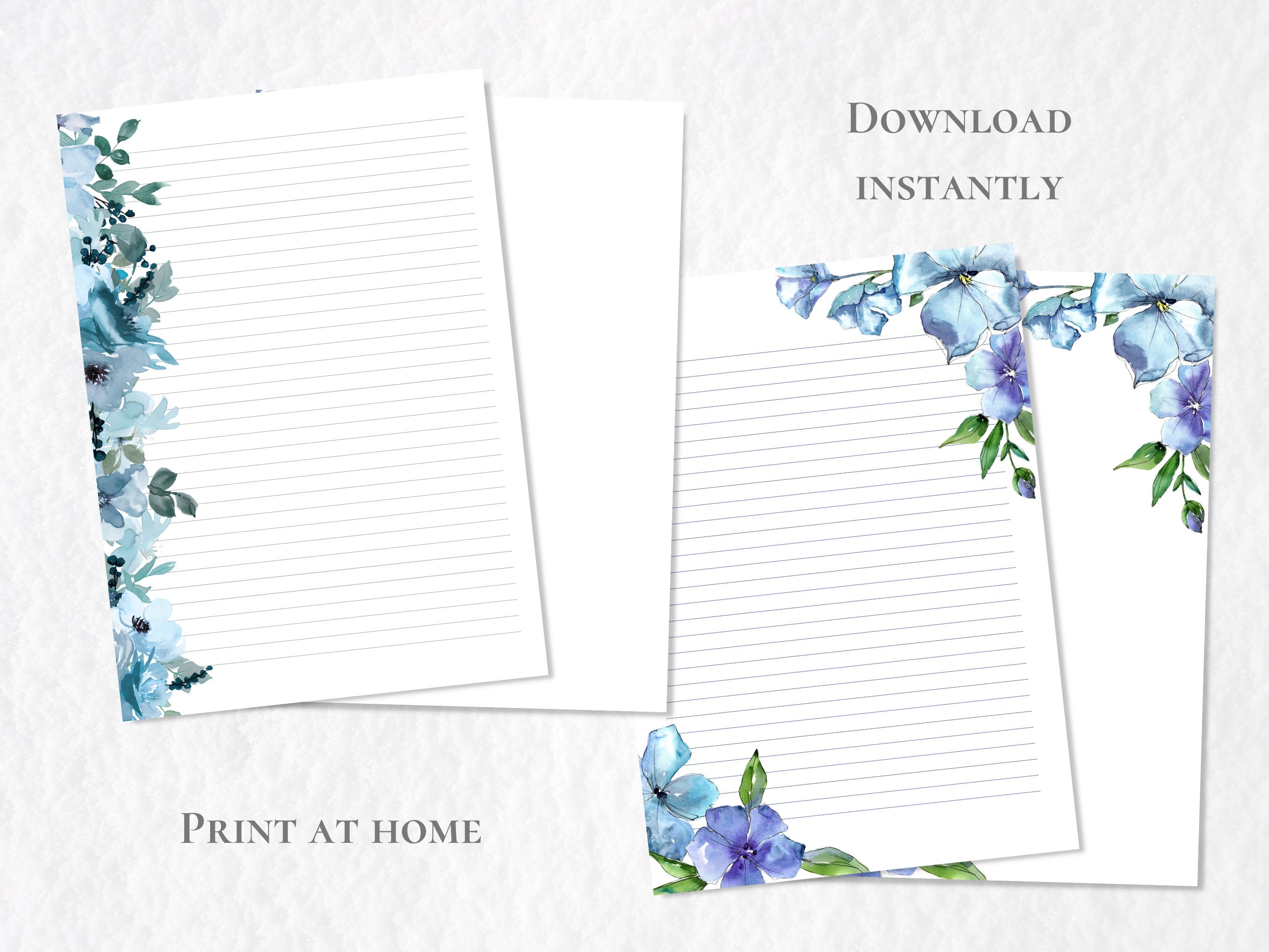 BUNDLE Blue Floral Stationery Printable Summer Stationary Paper Easter ...