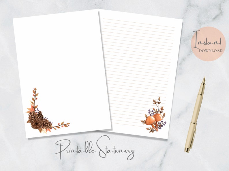 Woodland Printable Stationery Mushroom Pinecone Writing Paper Fall ...