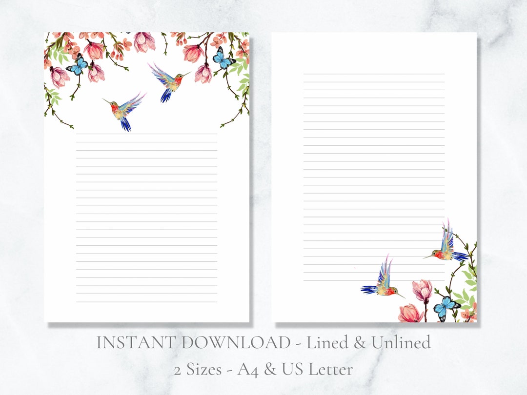 Floral Hummingbird Printable Stationery Magnolia Printable - Etsy