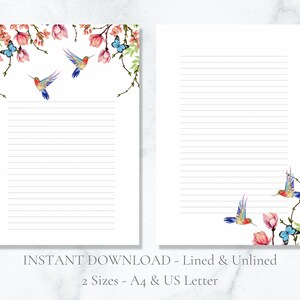 Floral Hummingbird Printable Stationery Magnolia Printable - Etsy