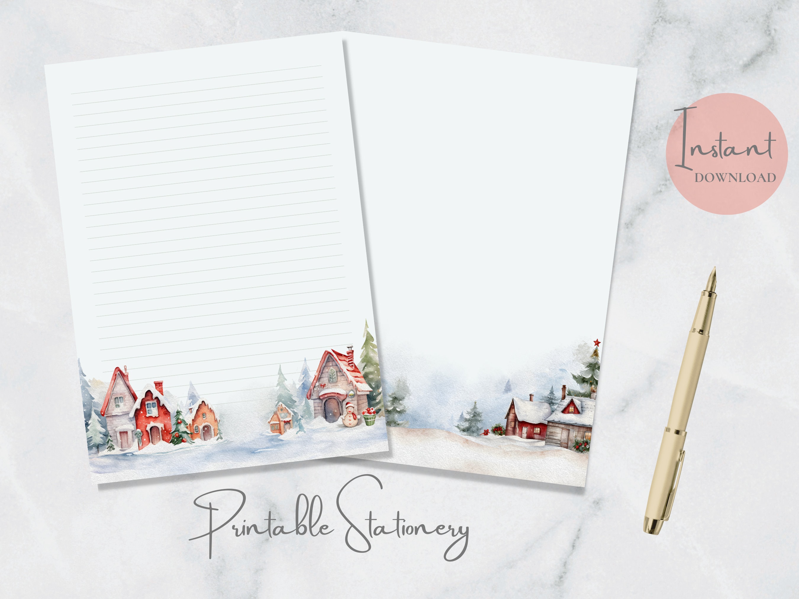 Christmas Village Printable Stationery Festive Stationary Holiday ...