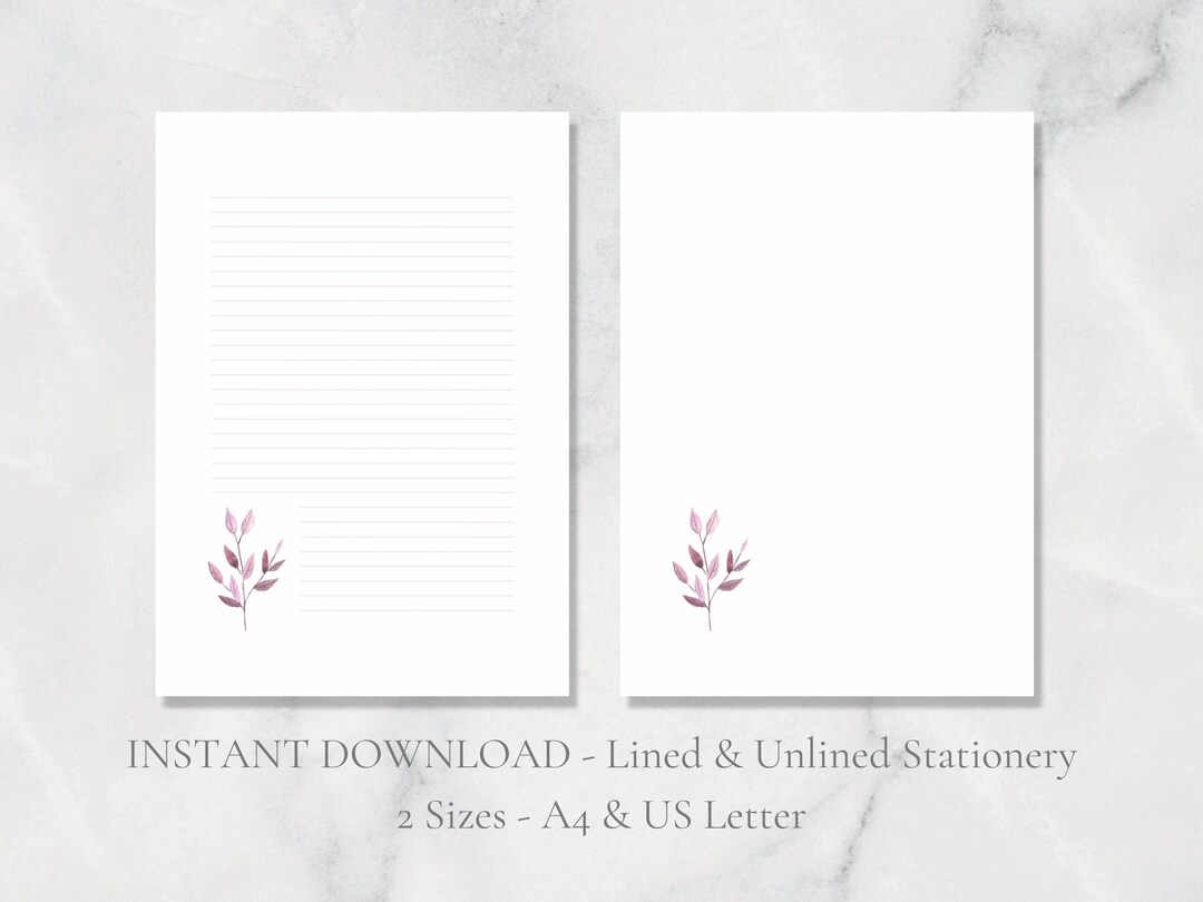 Purple Sprig Printable Stationery Leaf Stationary Botanical Writing ...