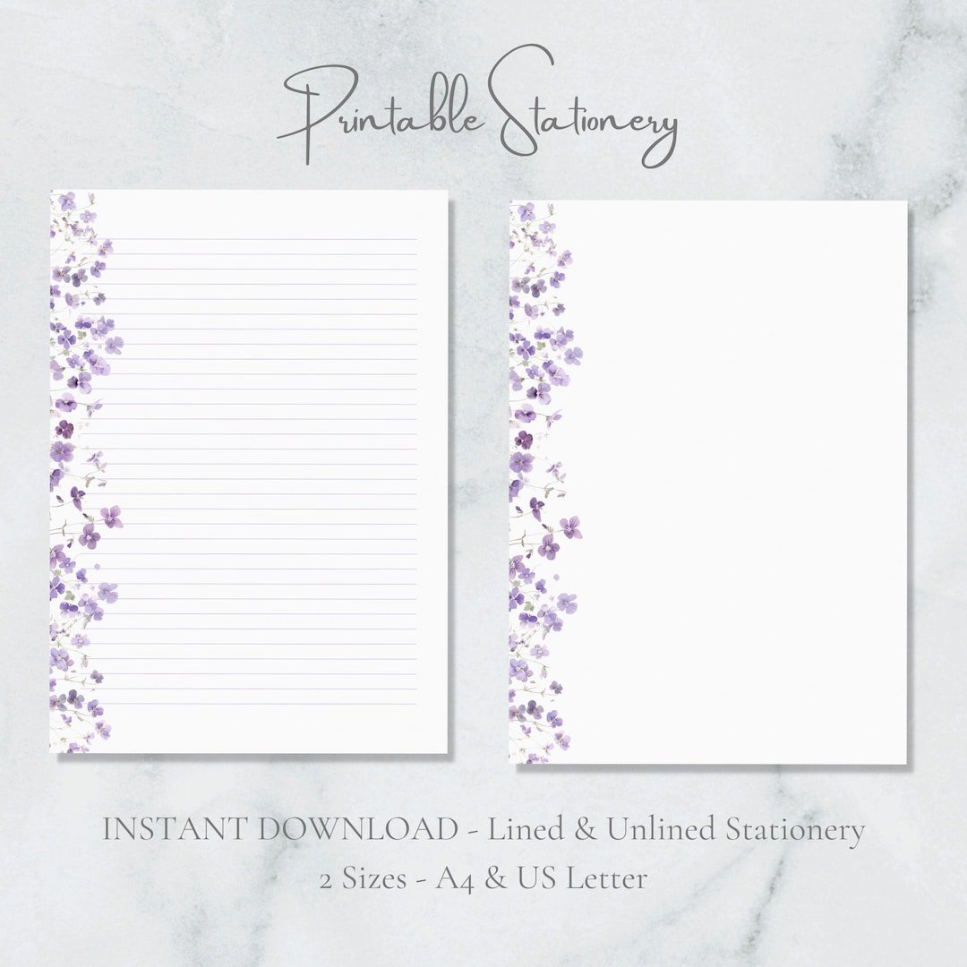 Violets Printable Stationery Watercolor Botanical Writing Paper A4 US ...