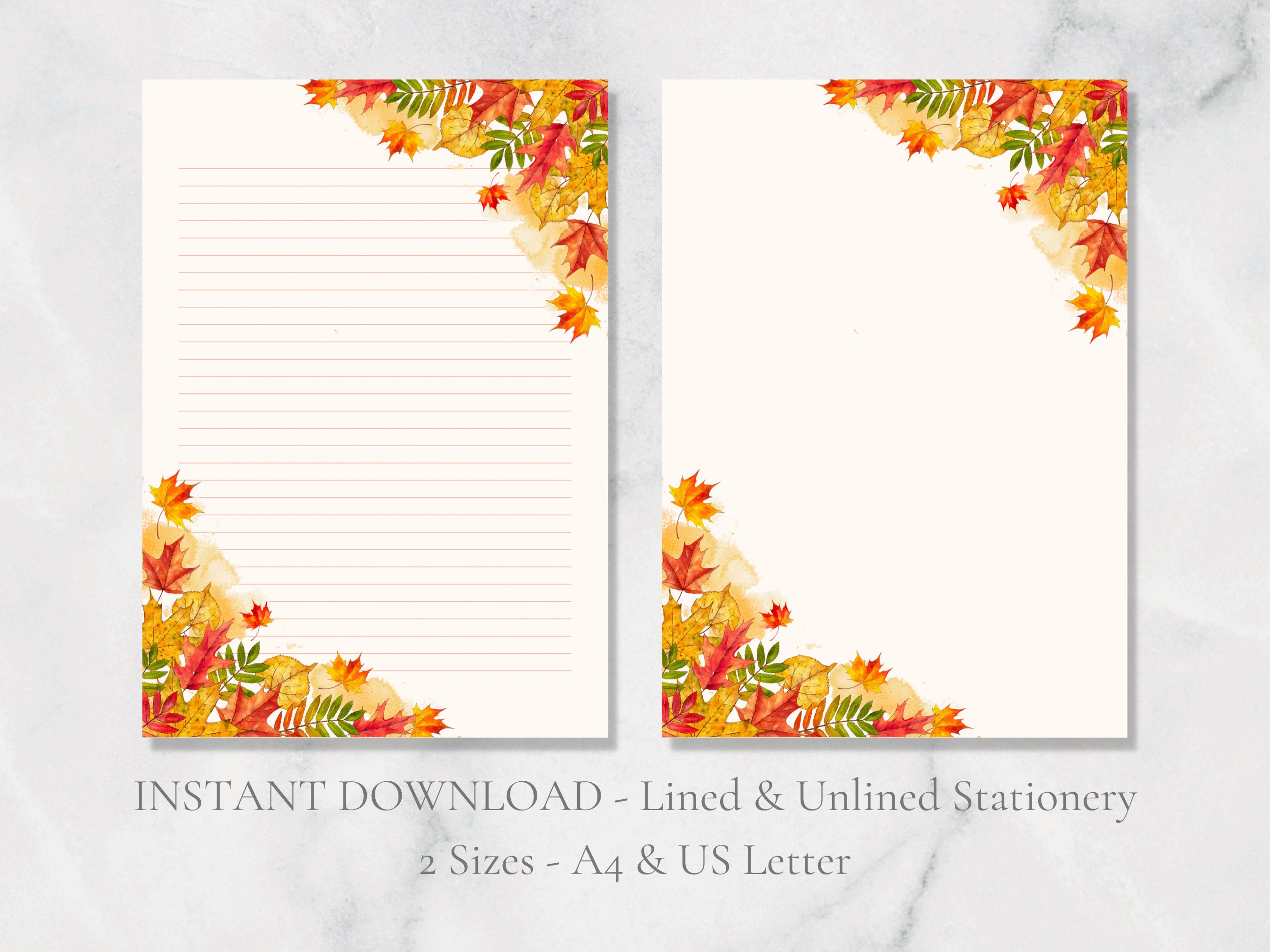 Fall Leaf Corner Printable Stationery Autumn Leaves Stationery Woodland ...