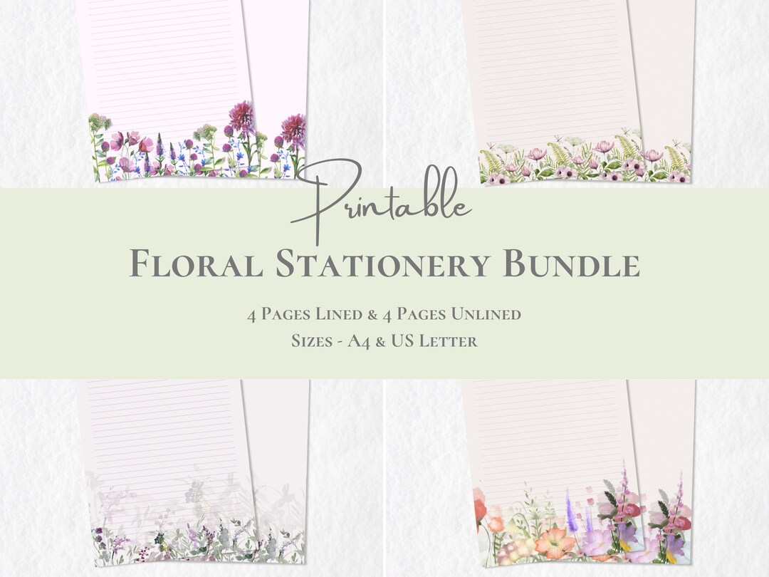 BUNDLE Floral Printable Stationery Summer Paper Spring Writing Paper ...
