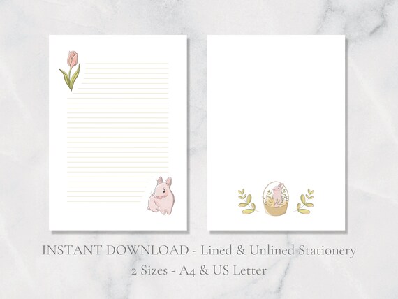 Easter Bunny Printable Stationery Tulip Printable Stationary | Etsy