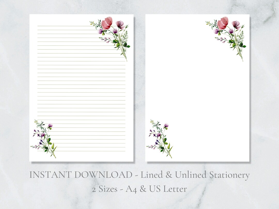 Red Purple Bouquet Printable Stationery Floral Stationary Nature ...