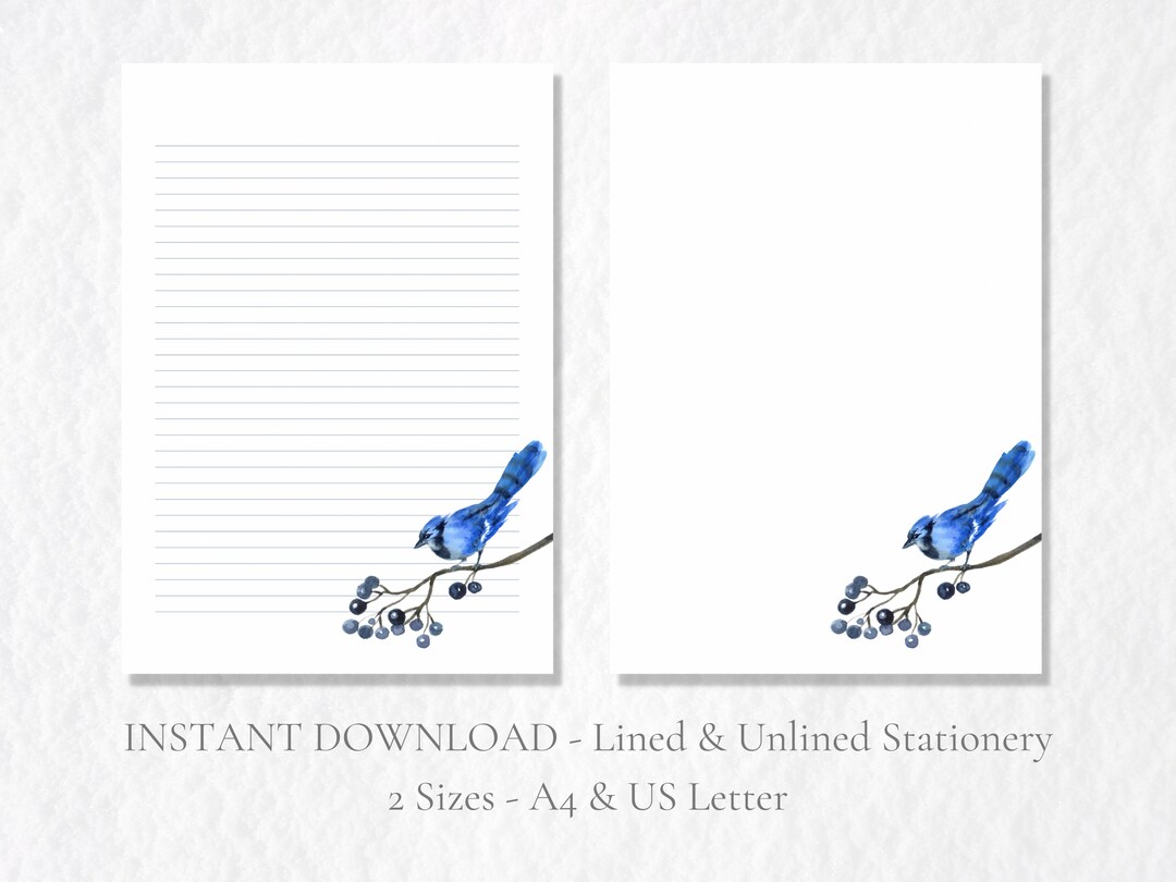 Blue Bird on Branch Printable Stationery Winter Berry Stationary Bird ...
