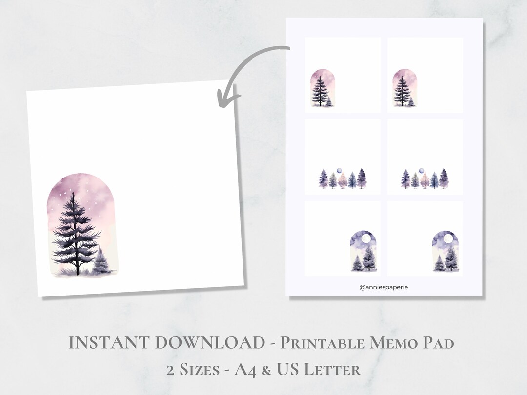 Watercolor Trees Printable Memo Pad Winter Festive Note Paper Winter ...