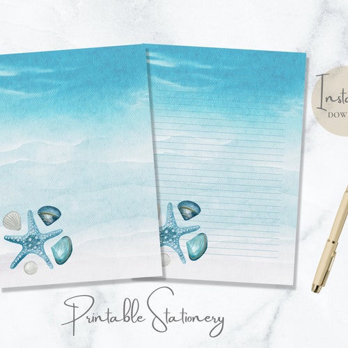 Sea Shell Ocean Printable Stationery Watercolor Stationary - Etsy