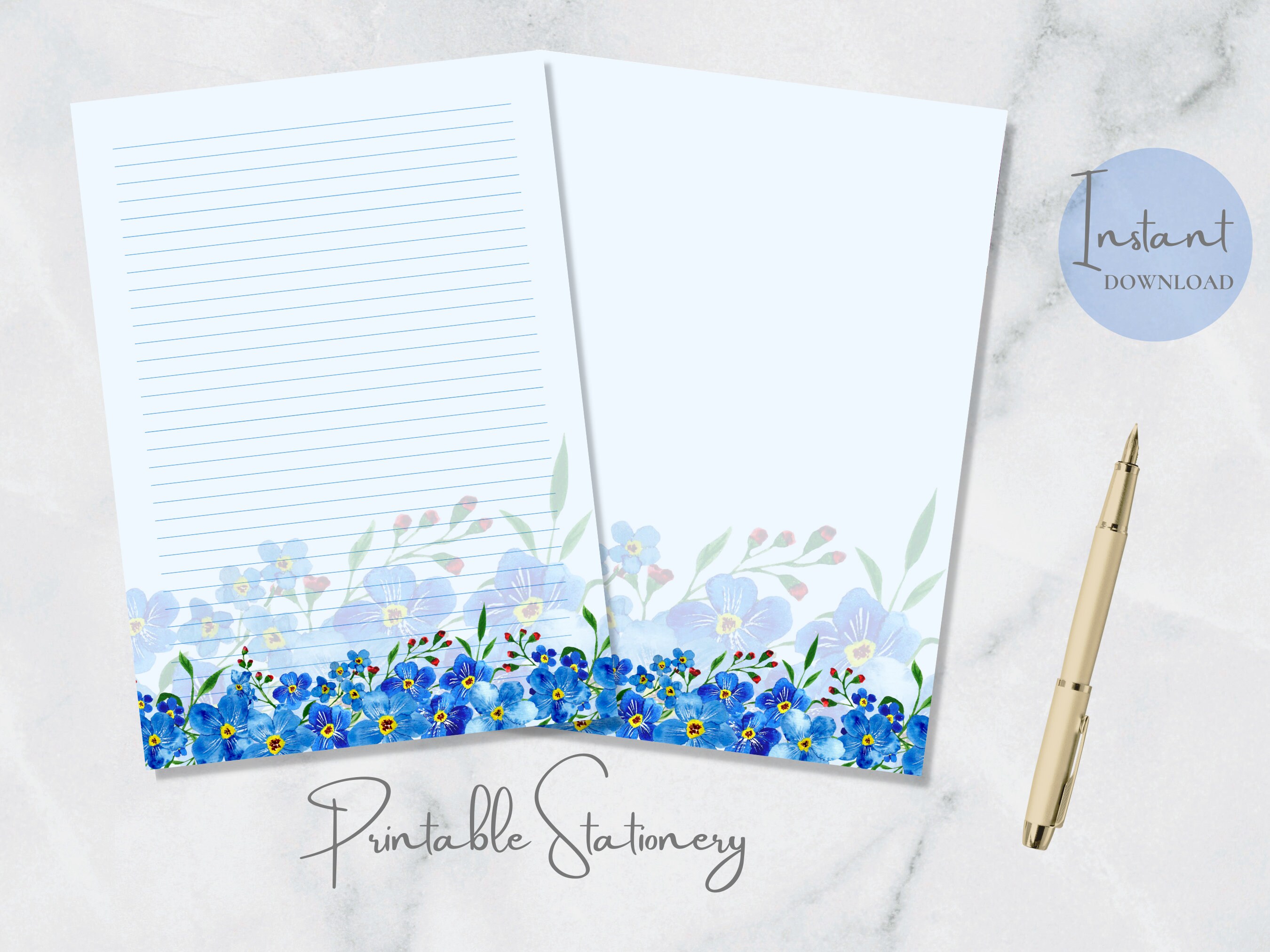 Forget Me Nots Printable Stationery Floral Stationary Botanical Writing ...