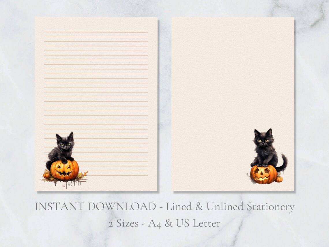 Halloween Cat Printable Stationery Jack O Lantern Planner Insert Letter ...