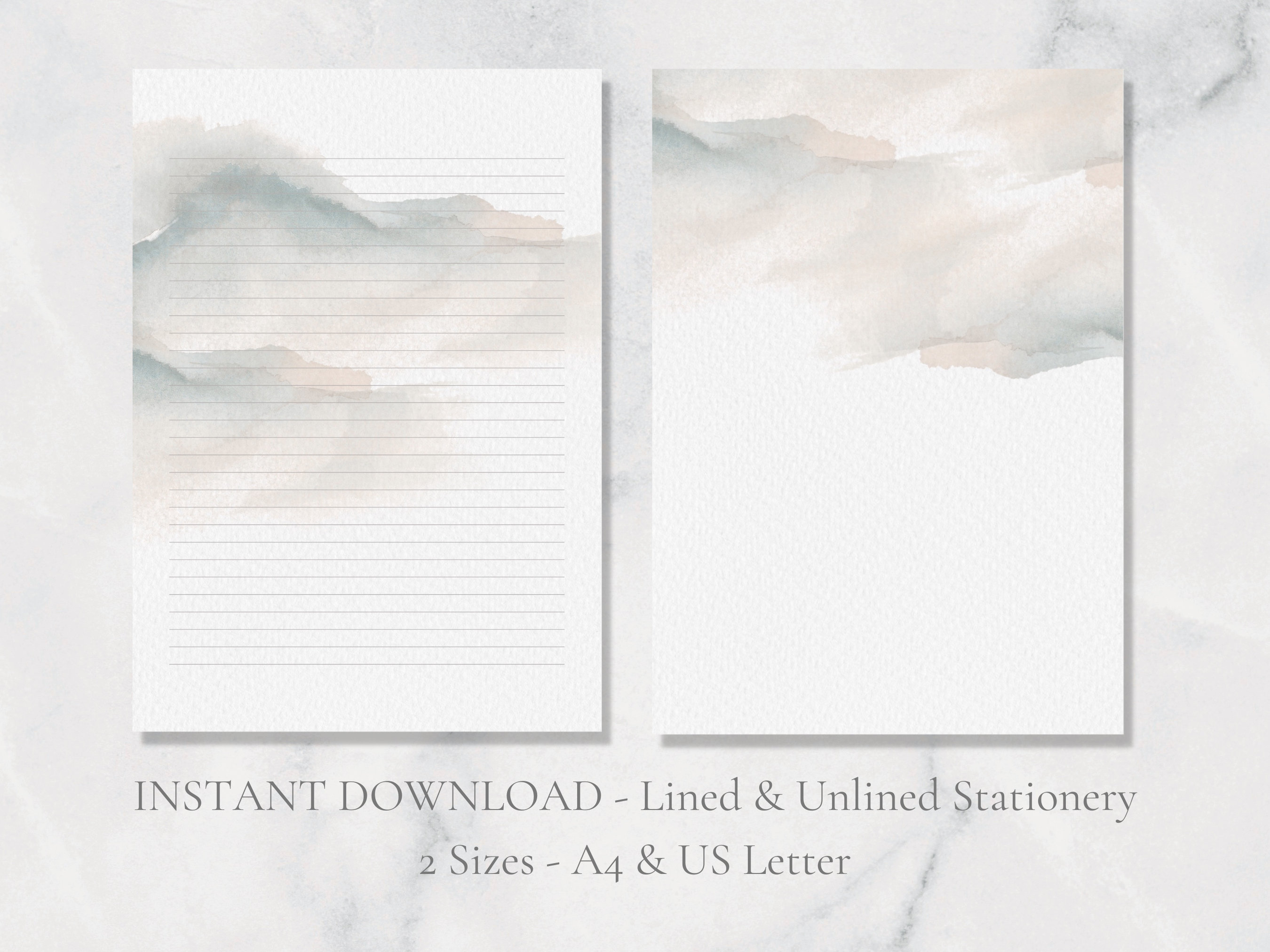 Neutral Watercolor Printable Stationery Minimalist Writing - Etsy