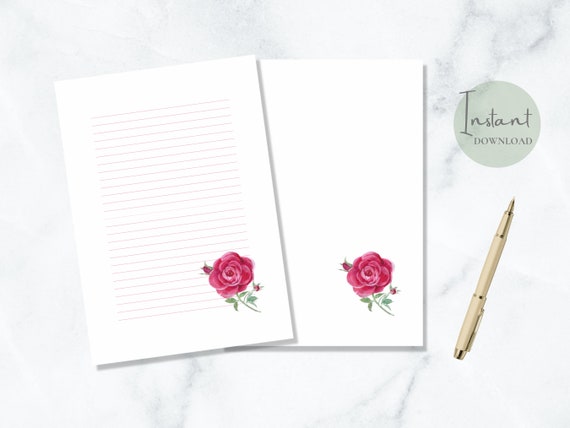 Paper & Party Supplies Floral Stationary Red Rose Stationary Printable ...