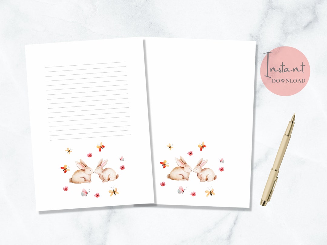 Kissing Bunnies Printable Stationery Valentines Stationary Watercolor ...