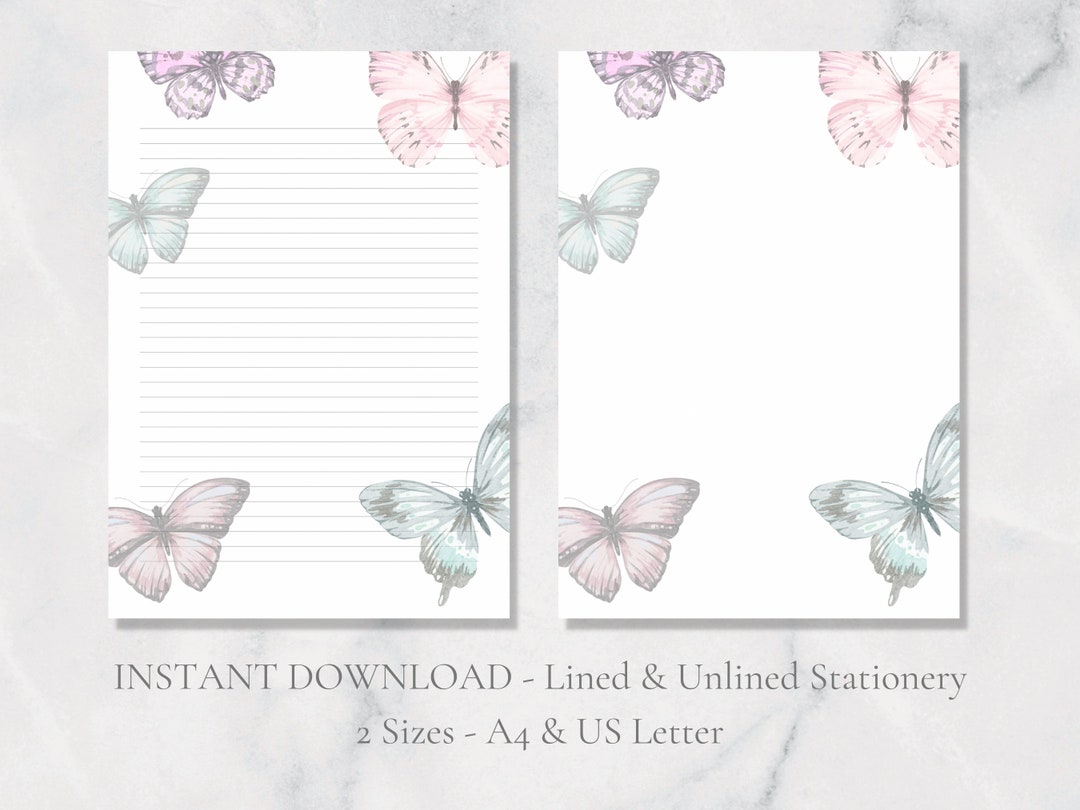 Butterfly Printable Stationery Coloful Stationary Nature Writing Paper ...