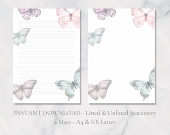 Butterfly Printable Stationery Coloful Stationary Nature Writing Paper ...