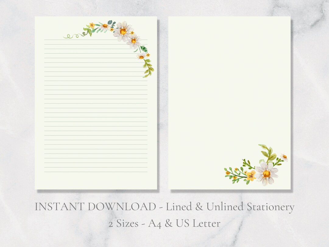 Daisy Printable Stationery Floral Printable Stationary Paper Flower ...